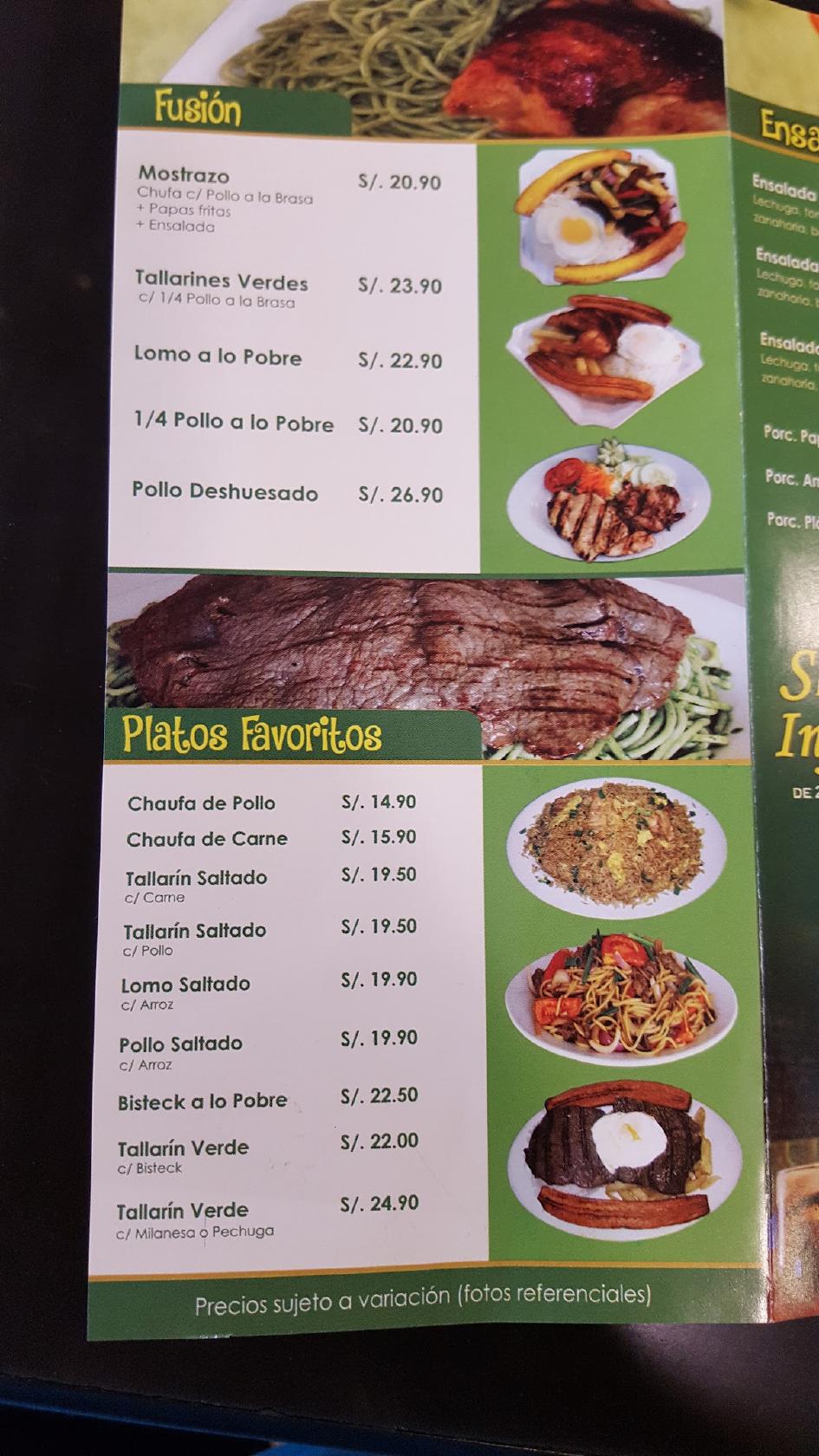 Carta de Restaurante Vicky, La Victoria