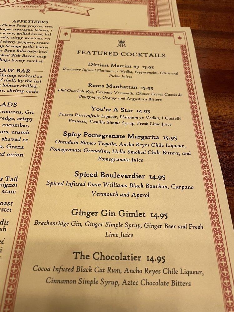 Menu at Roots Ocean Prime steakhouse, Princeton