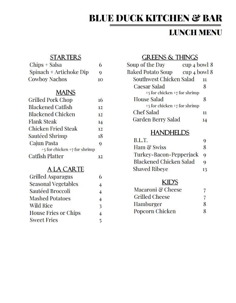 Menu at The Blue Duck Kitchen & Bar, Livingston