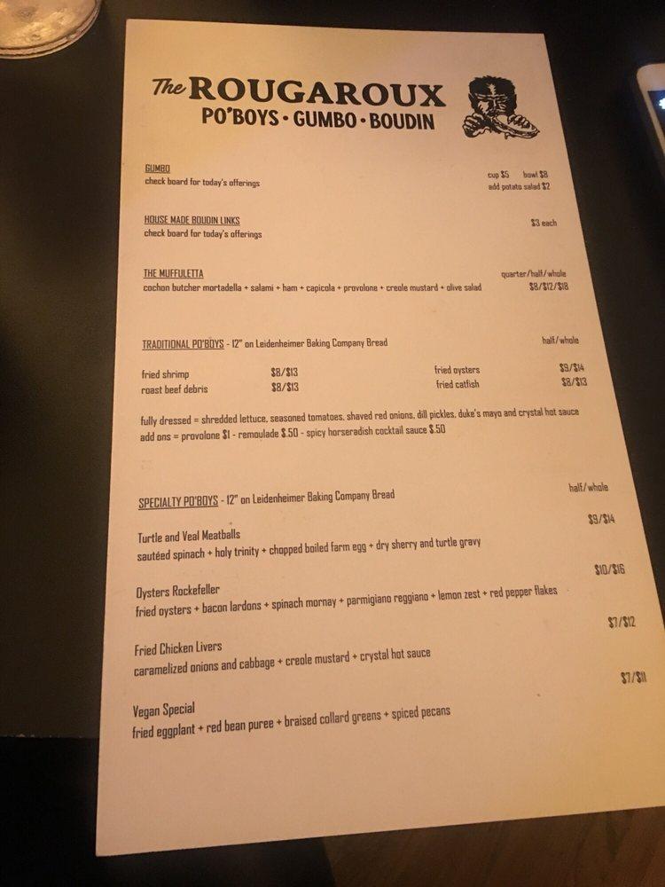 Menu at The Rougaroux restaurant, Birmingham
