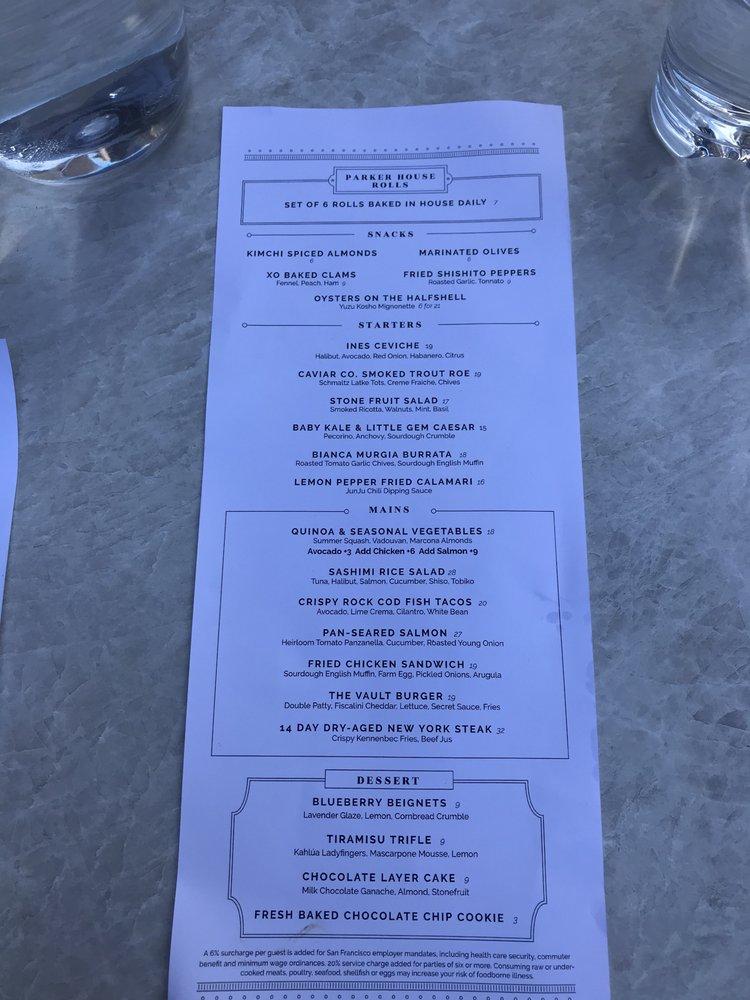 Menu at The Vault Garden pub & bar, San Francisco