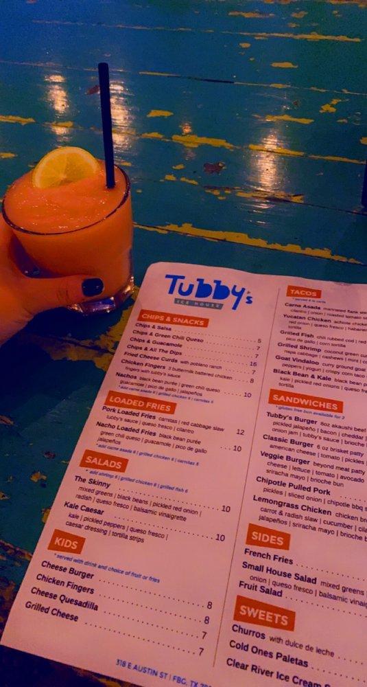 Menu at Tubby's Ice House restaurant, Fredericksburg