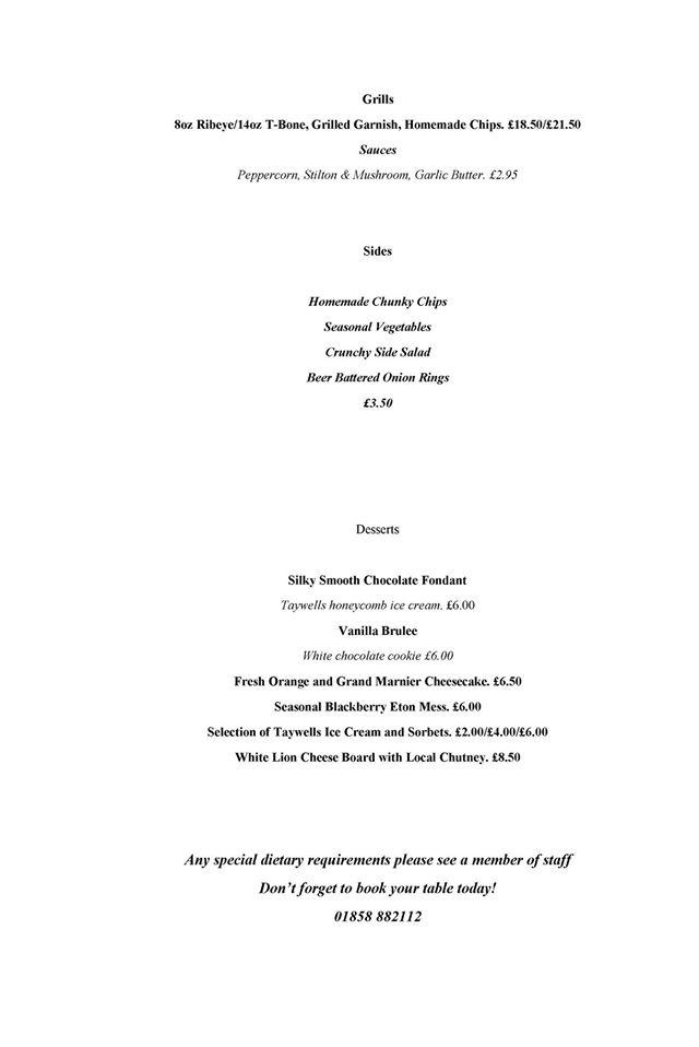 Menu at White Lion Pub, North Kilworth