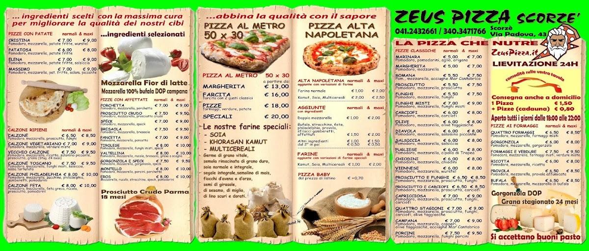 Menu da Zeus Pizza pizzeria, Scorzè