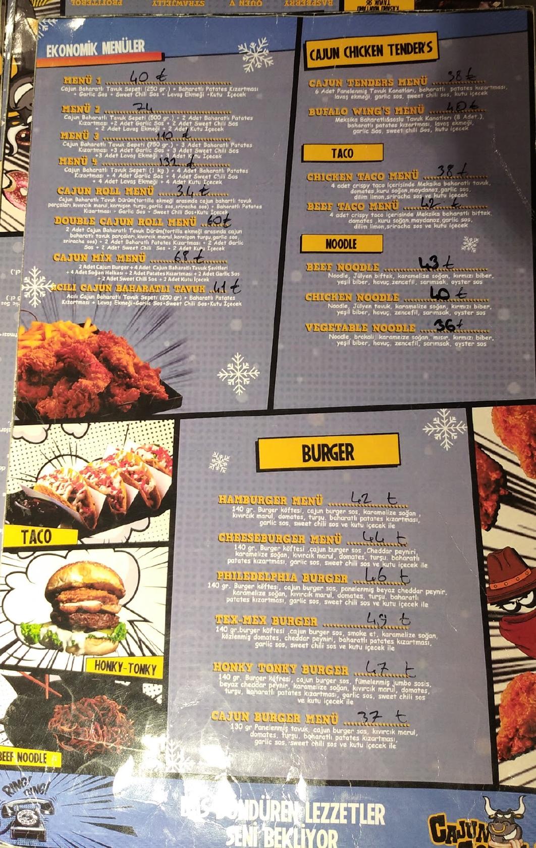 Menu at Cajun Corner Merzifon şubesi, Merzifon