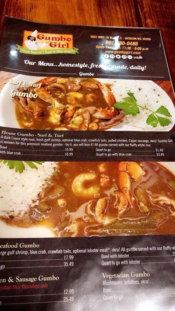 Menu at Gumbo Girl restaurant, Ridgeland, 900 E County Line Rd Suite 107