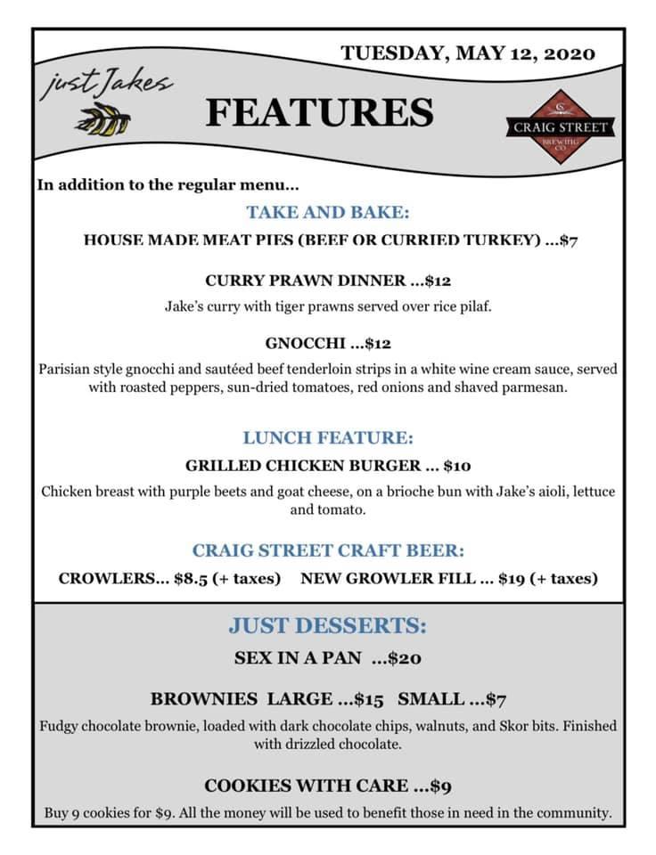 Menu at Just Jakes restaurant, Duncan