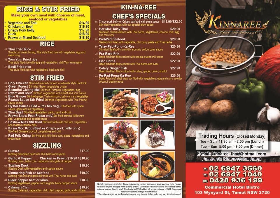 Menu at Kinnaree Thai Restaurant, Tumut