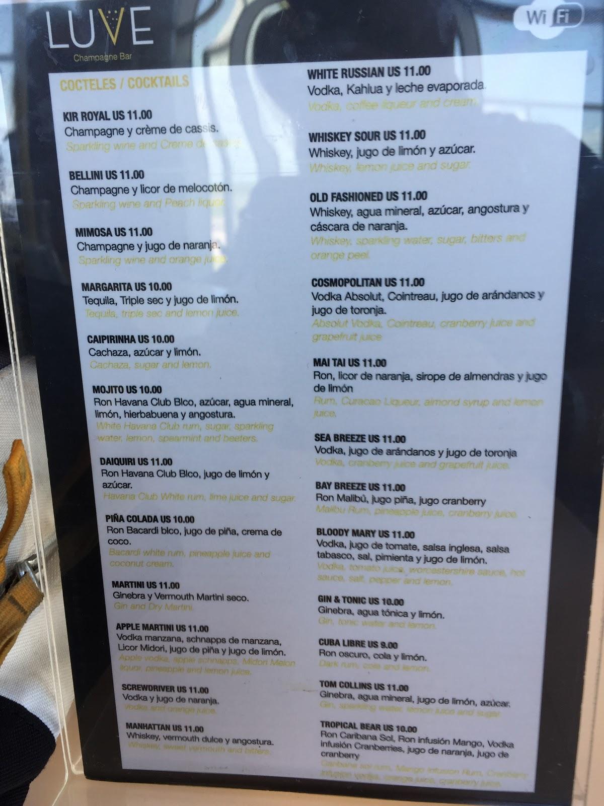 Menu at LUVE Champagne Bar, Punta Cana