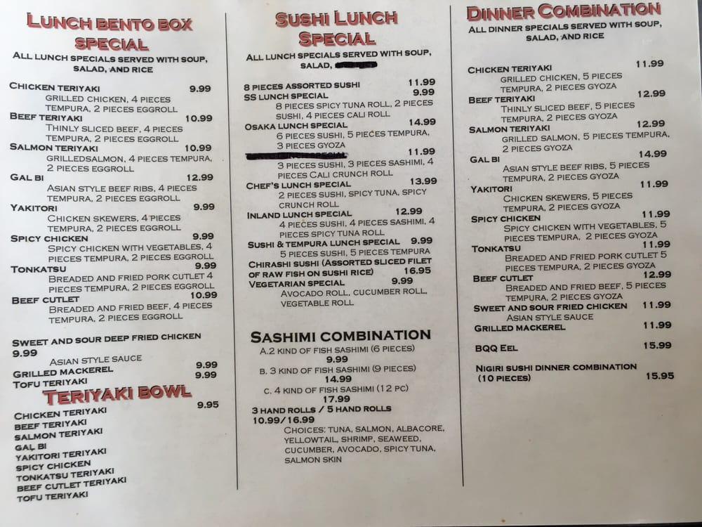 Menu at Sugoi Sushi restaurant, Beaumont