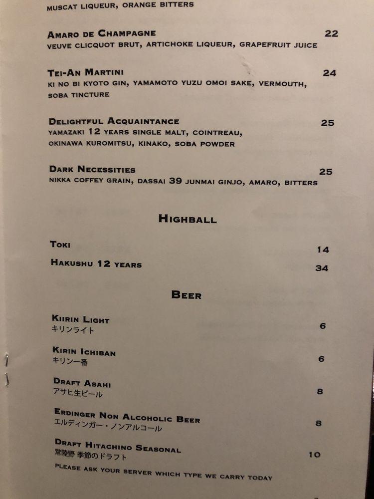 Menu at Tei-An pub & bar, Dallas
