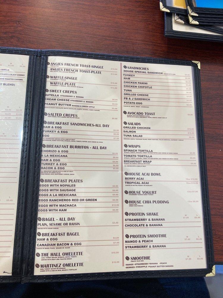 Menu at The Hall Coffee House, Los Angeles