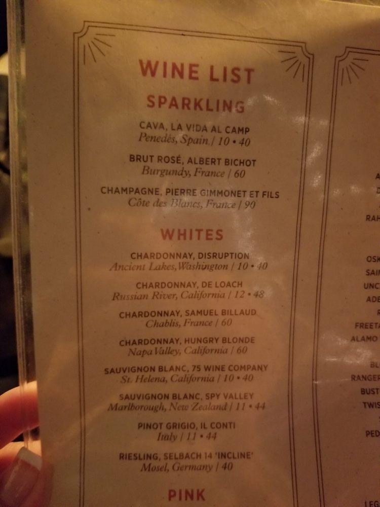 Menu at The Rustic restaurant, San Antonio