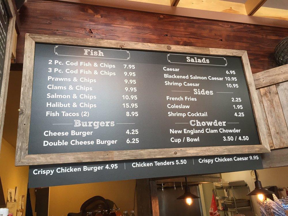 Menu at Tom's Fish & Chips restaurant, Cannon Beach