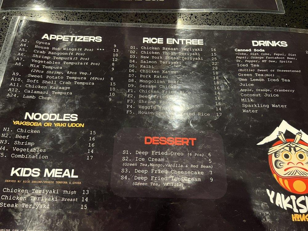 Menu at Yakishabu Sushi House BBQ, Anchorage