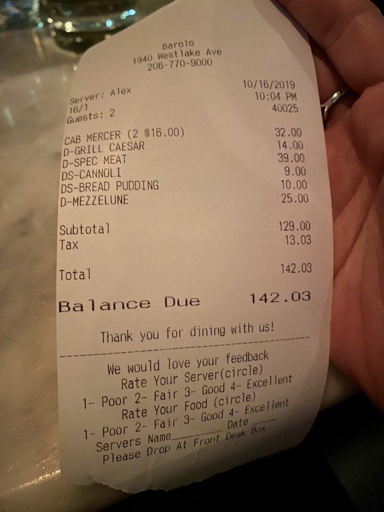 Menu at Barolo Ristorante, Seattle