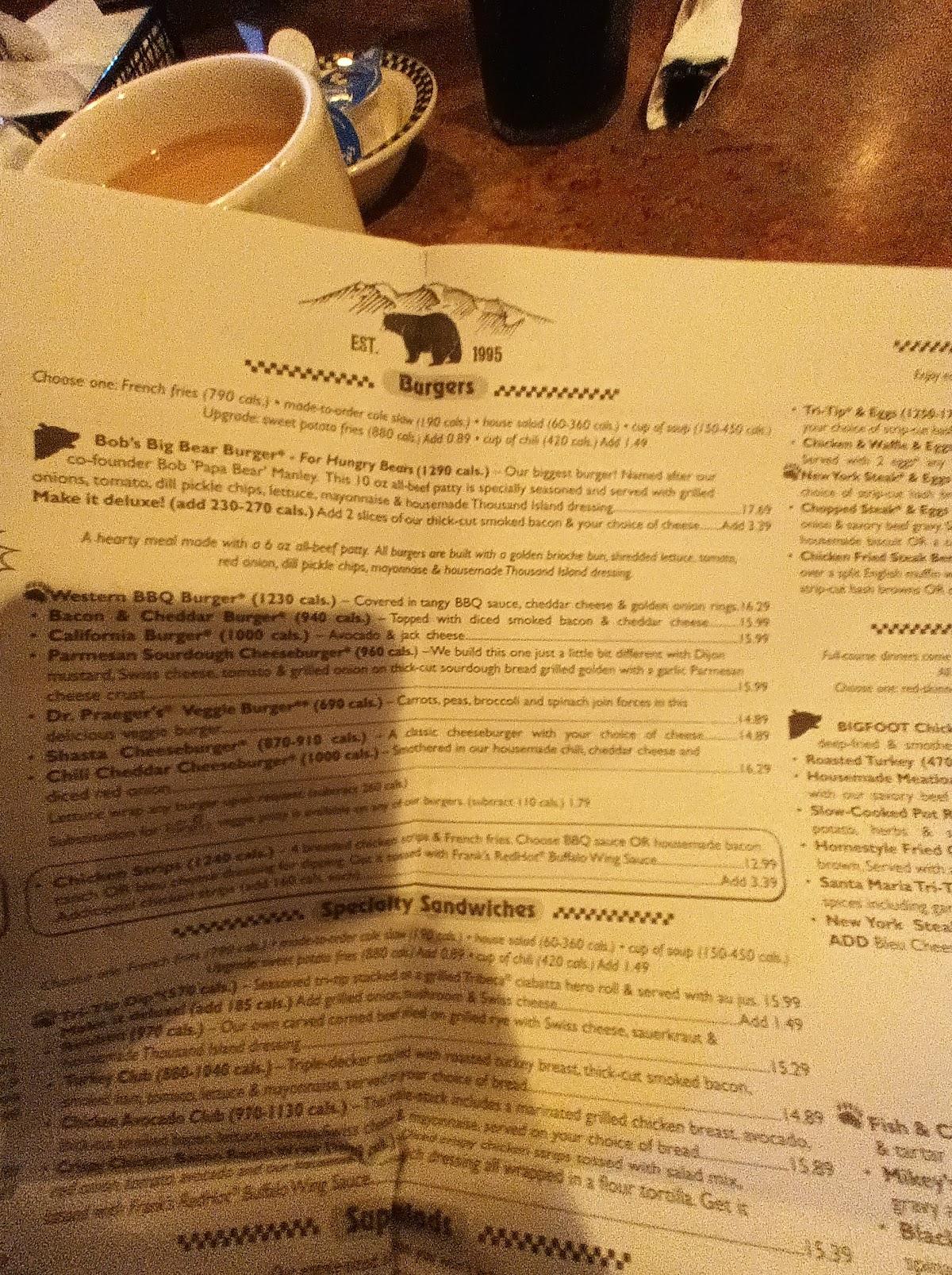 Menu at Black Bear Diner restaurant, Bakersfield