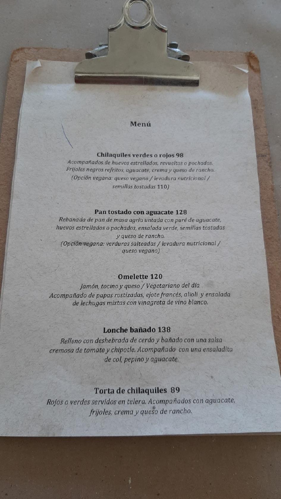 Menu at Cha' restaurant, Puerto Vallarta