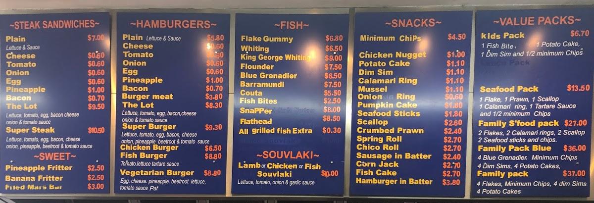 Menu at JJ's Fish & Chips restaurant, Doncaster East