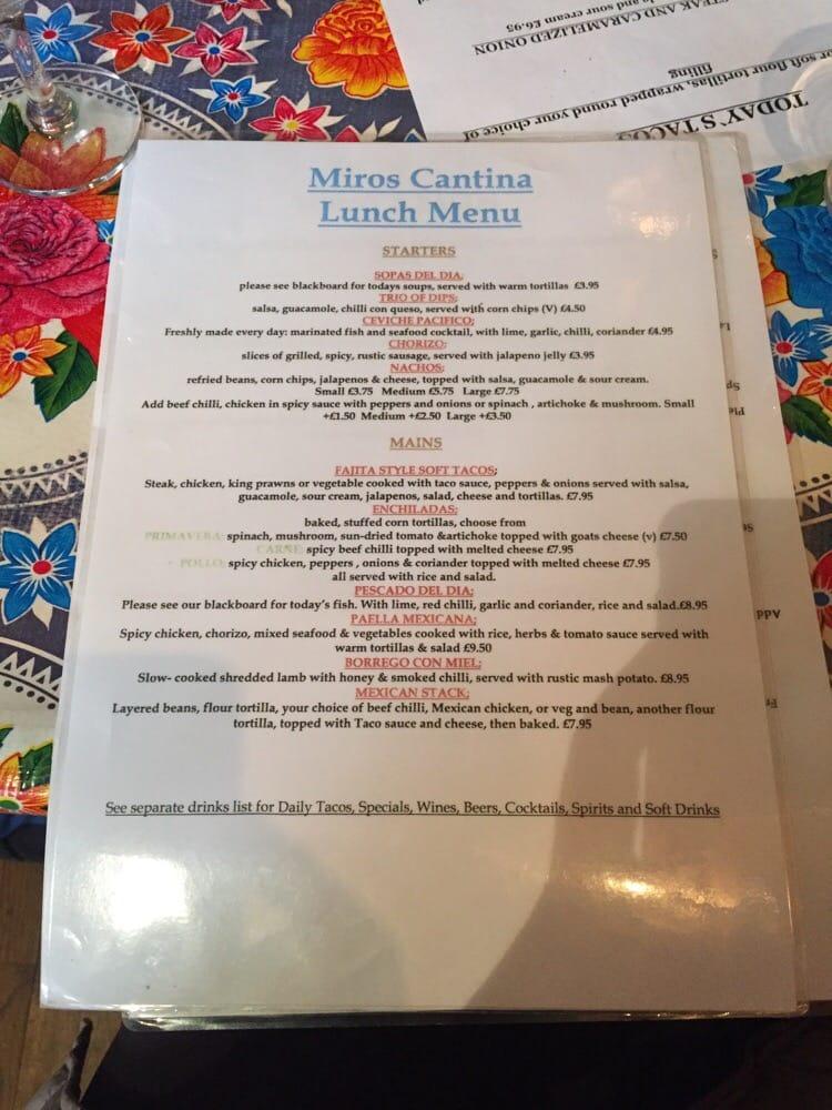 Menu at Miros Cantina Mexicana restaurant, Edinburgh
