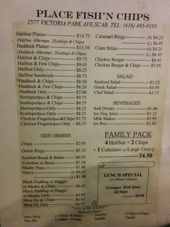 Menu at My Place Fish & Chips restaurant, Toronto