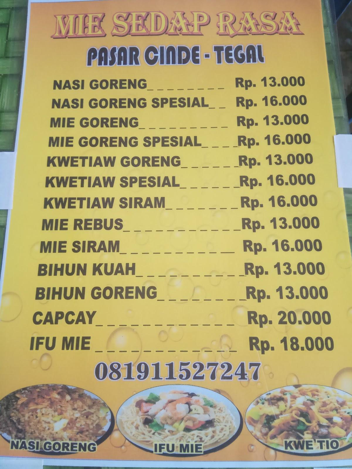 Menu at Nasi Goreng Sedap Rasa restaurant, Tegal