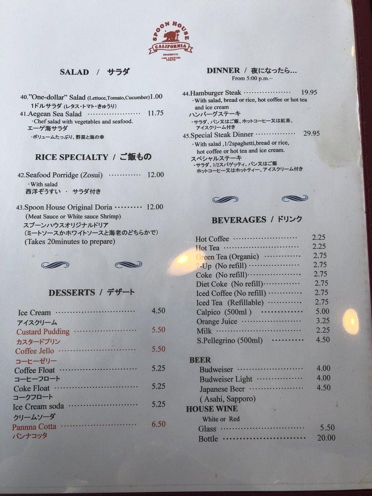 Menu at Spoon House Bakery and Restaurant, Gardena