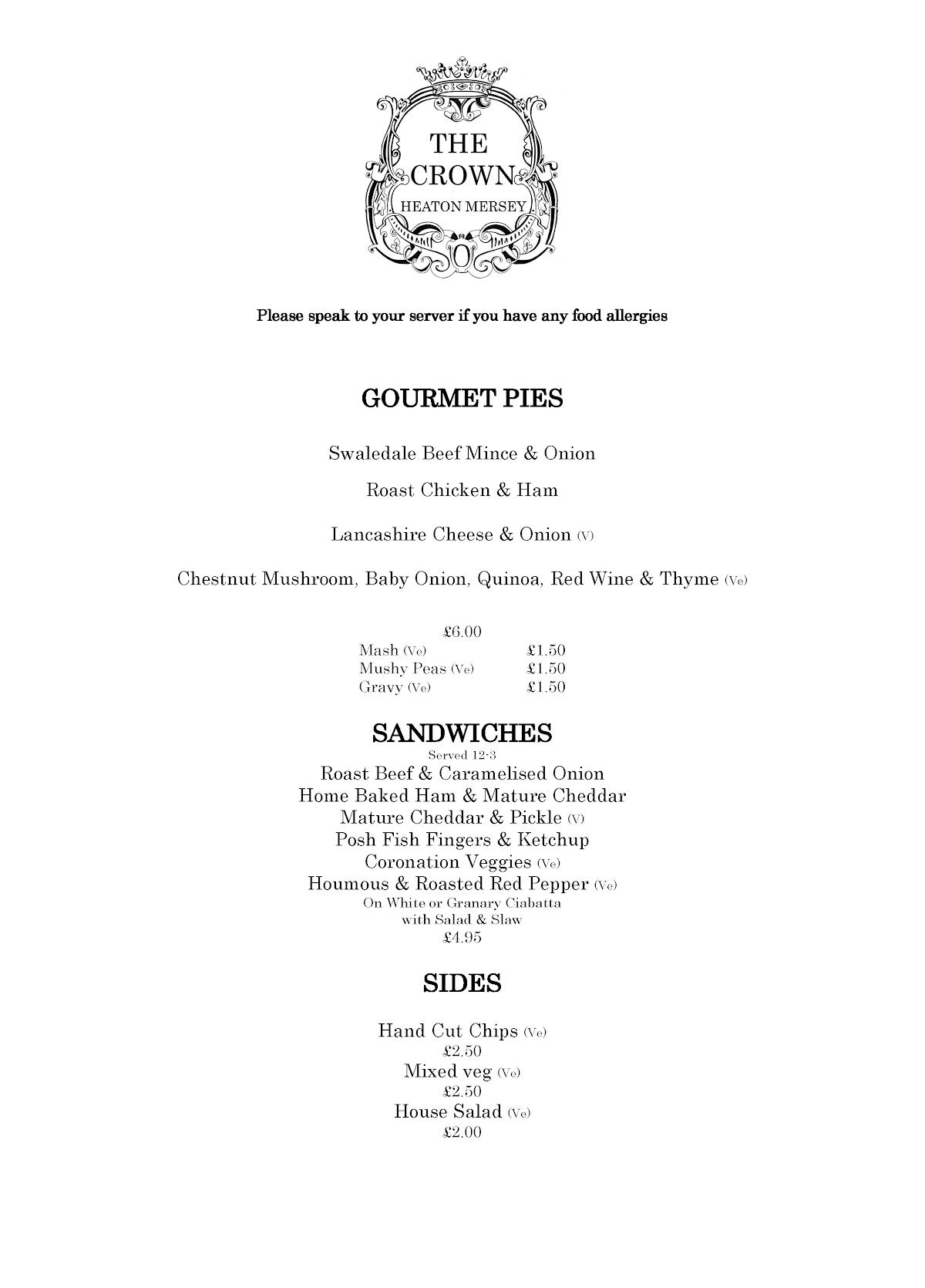 Menu at The Crown, Heaton Mersey pub & bar, Stockport, 6 Vale Cl