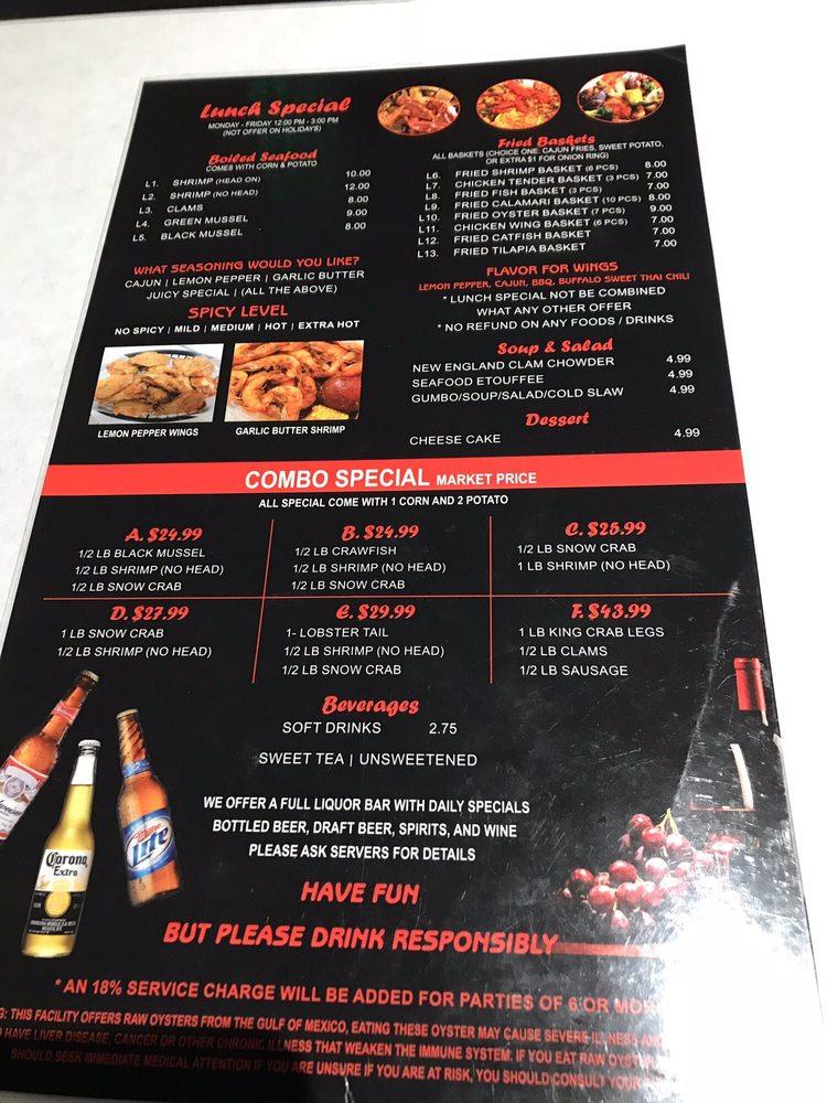 Menu at Blue Coast Juicy Seafood pub & bar, Tulsa