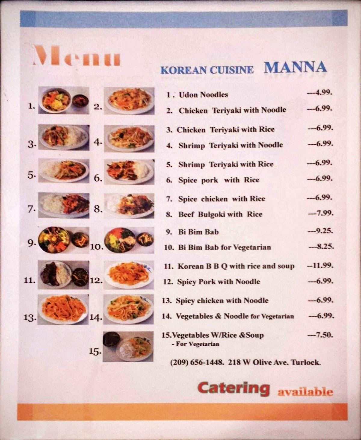 Menu at Korean Cuisine Manna restaurant, Turlock