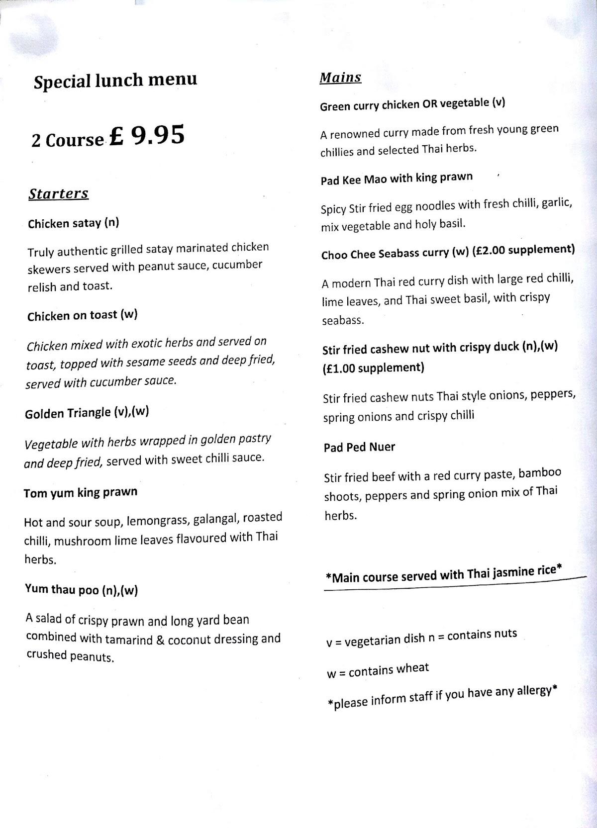 Menu at Nok's Kitchen on Stockbridge restaurant, Edinburgh