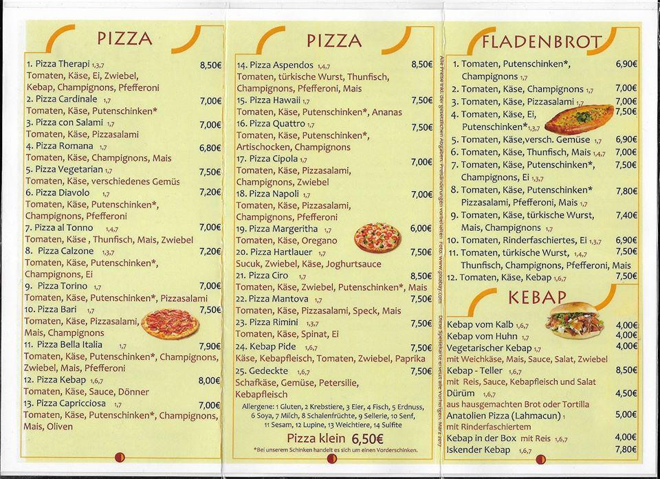 Menu at Pizza & Kebap Aspendos, Saint Pölten