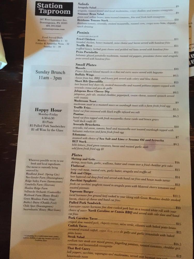 Menu at Station Taproom restaurant, Downingtown