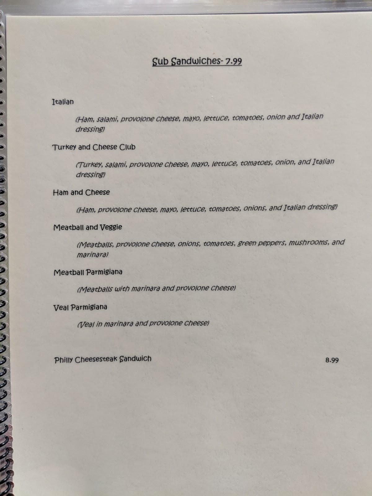 Menu at Tre Fratelli restaurant, USA