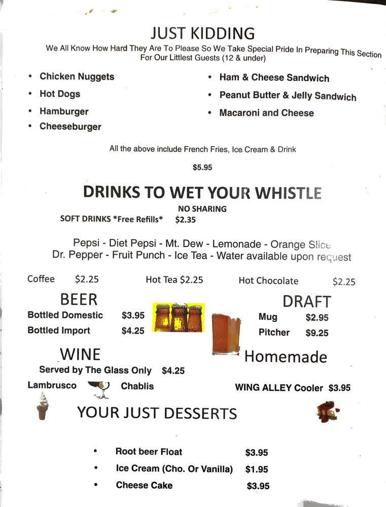 Menu at Wing Alley restaurant, Kissimmee, E Irlo Bronson Memorial Hwy