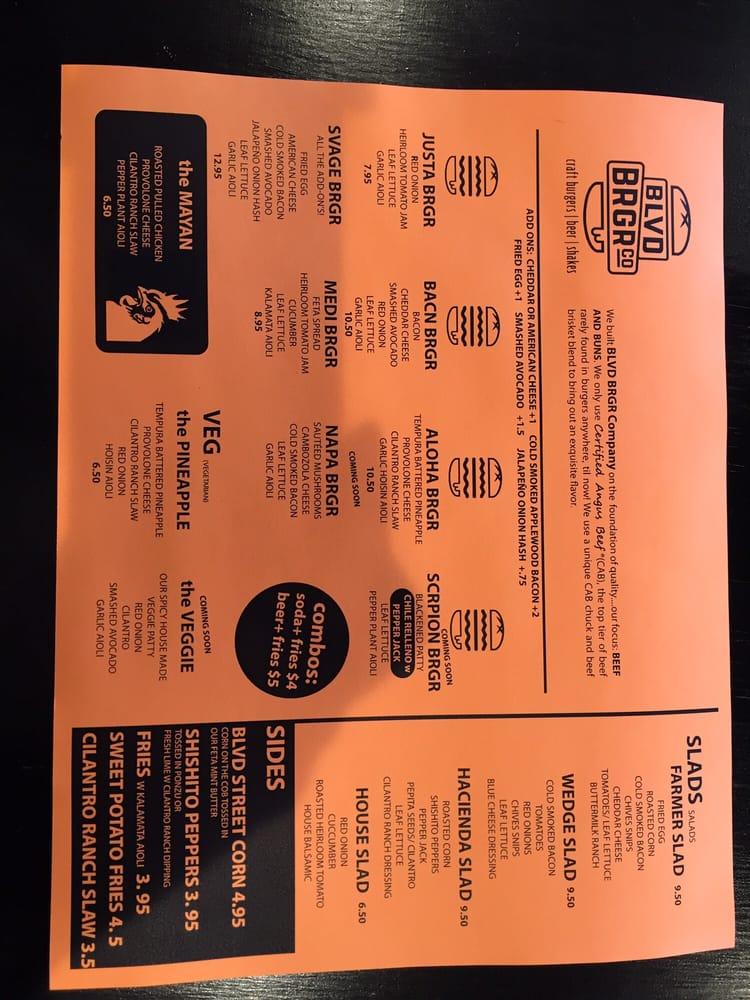 Menu at BLVD BRGR CO. restaurant, Camarillo