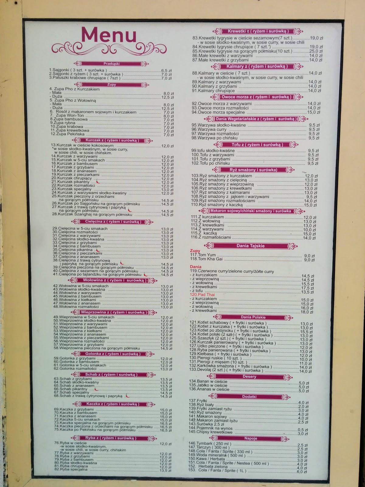 Menu at Bar Viet My, Warsaw, Icchoka Lejba Pereca 2