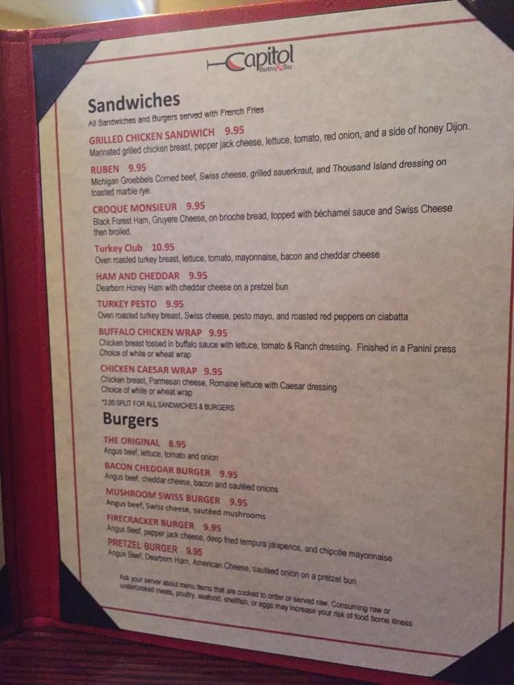 Menu at Capitol Bistro & Bar, Romulus