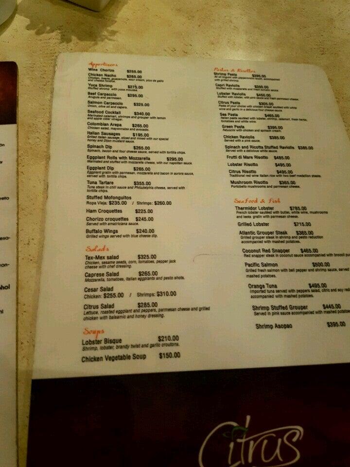 Menu at Citrus Fusion Cuisine restaurant, Punta Cana, MHPJ+2Q3