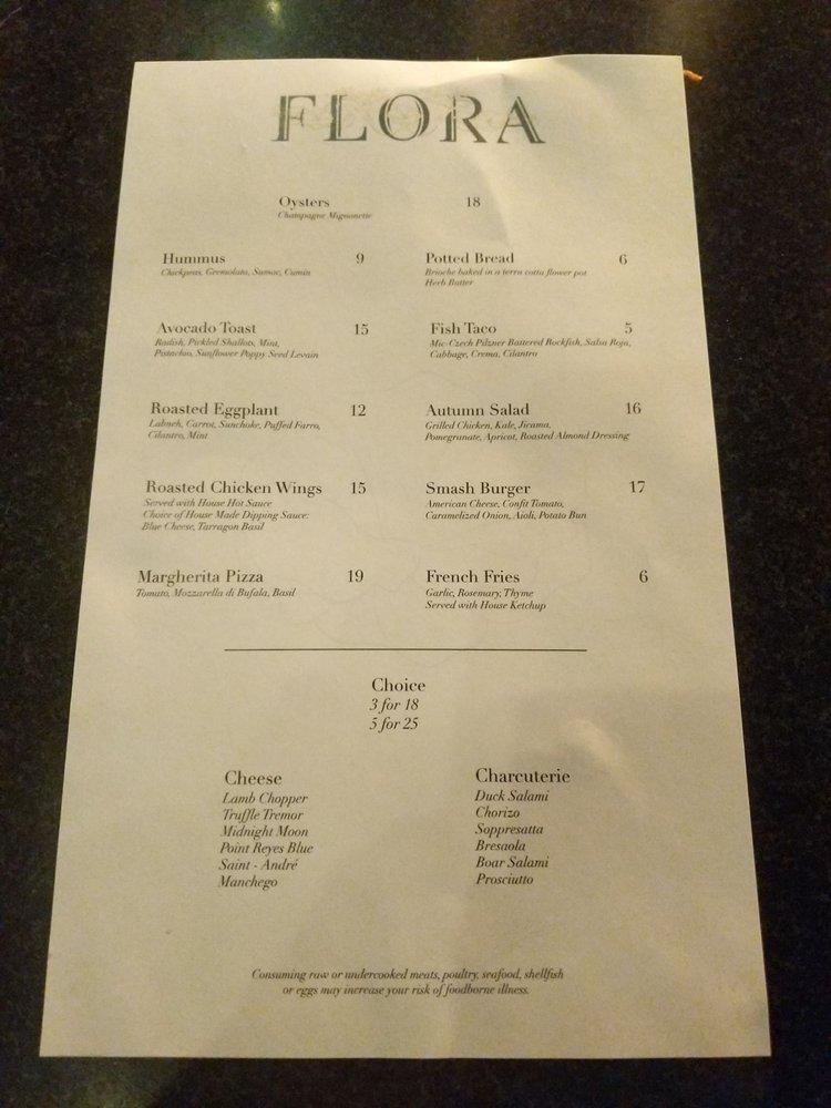 Menu at Flora Rooftop Bar and Lounge, El Segundo