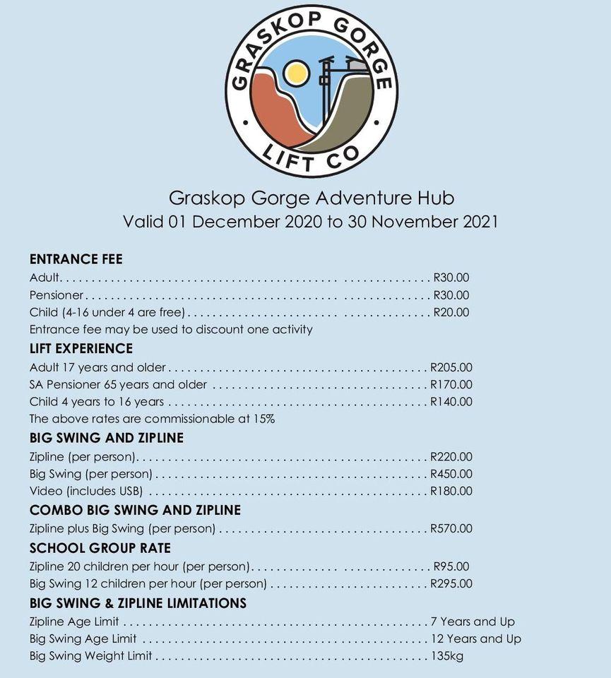 Menu au Lift Cafe @ Graskop Gorge Lift Co, Graskop, Hazyview Road