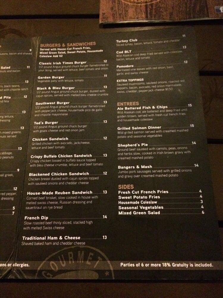 Menu at Irish Times pub & bar, San Francisco