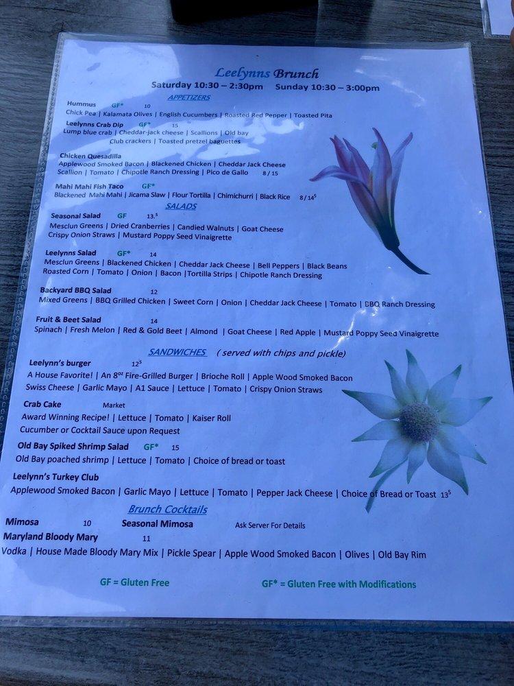 Menu at Leelynn's Dining Room and Lounge pub & bar, Ellicott City