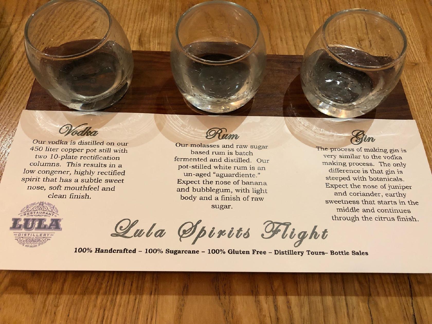 Menu at Lula Restaurant Distillery, New Orleans