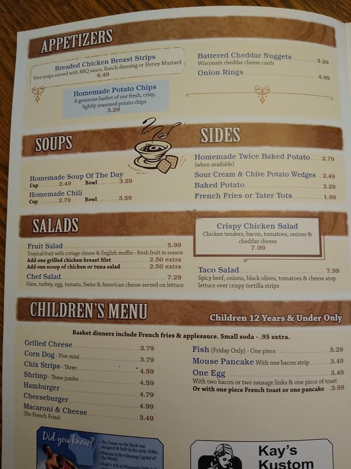Menu at Misty's Menu restaurant, Wisconsin Rapids