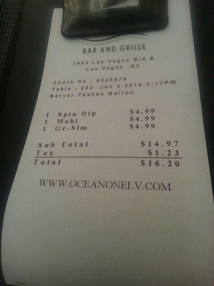Menu at Ocean One Bar & Grille, Las Vegas