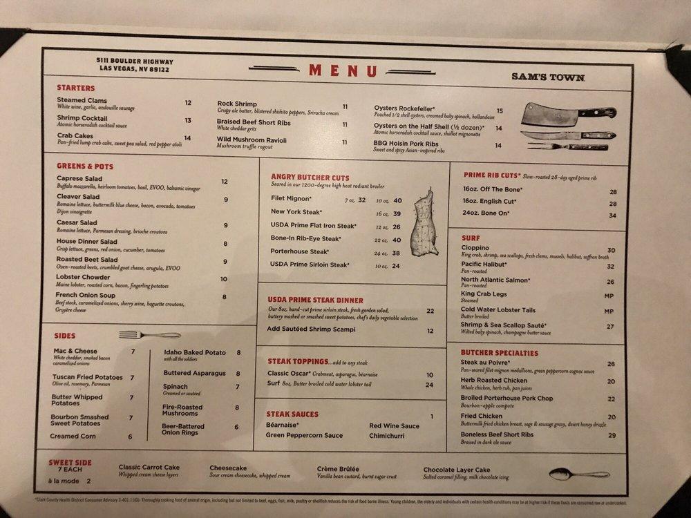 Carta de The Angry Butcher Steakhouse, Las Vegas