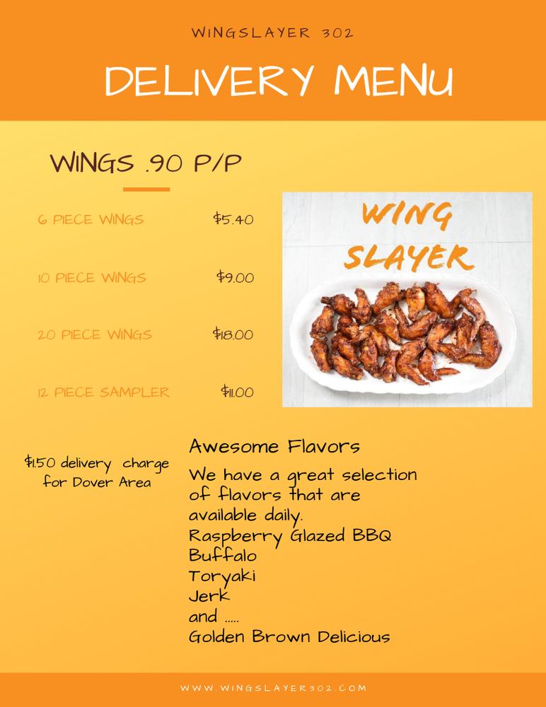 Menu at Wing Slayer, Dover