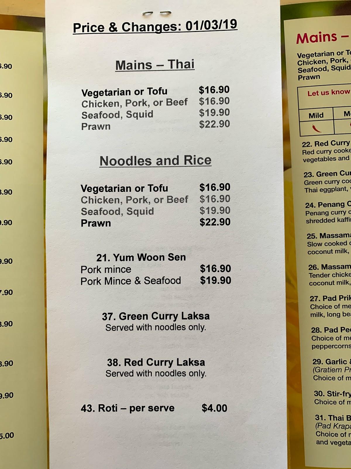 Menu at At Home Thai Restaurant, Wangaratta