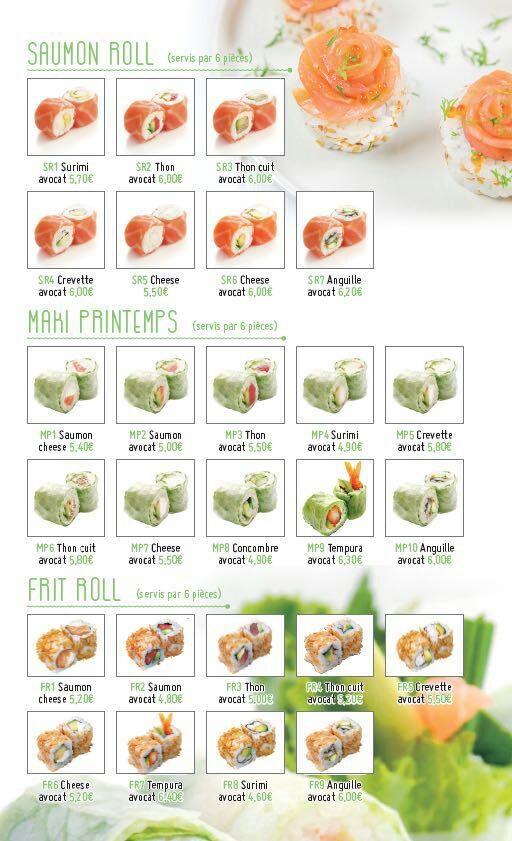 Menu at Bento Bako restaurant, Paris